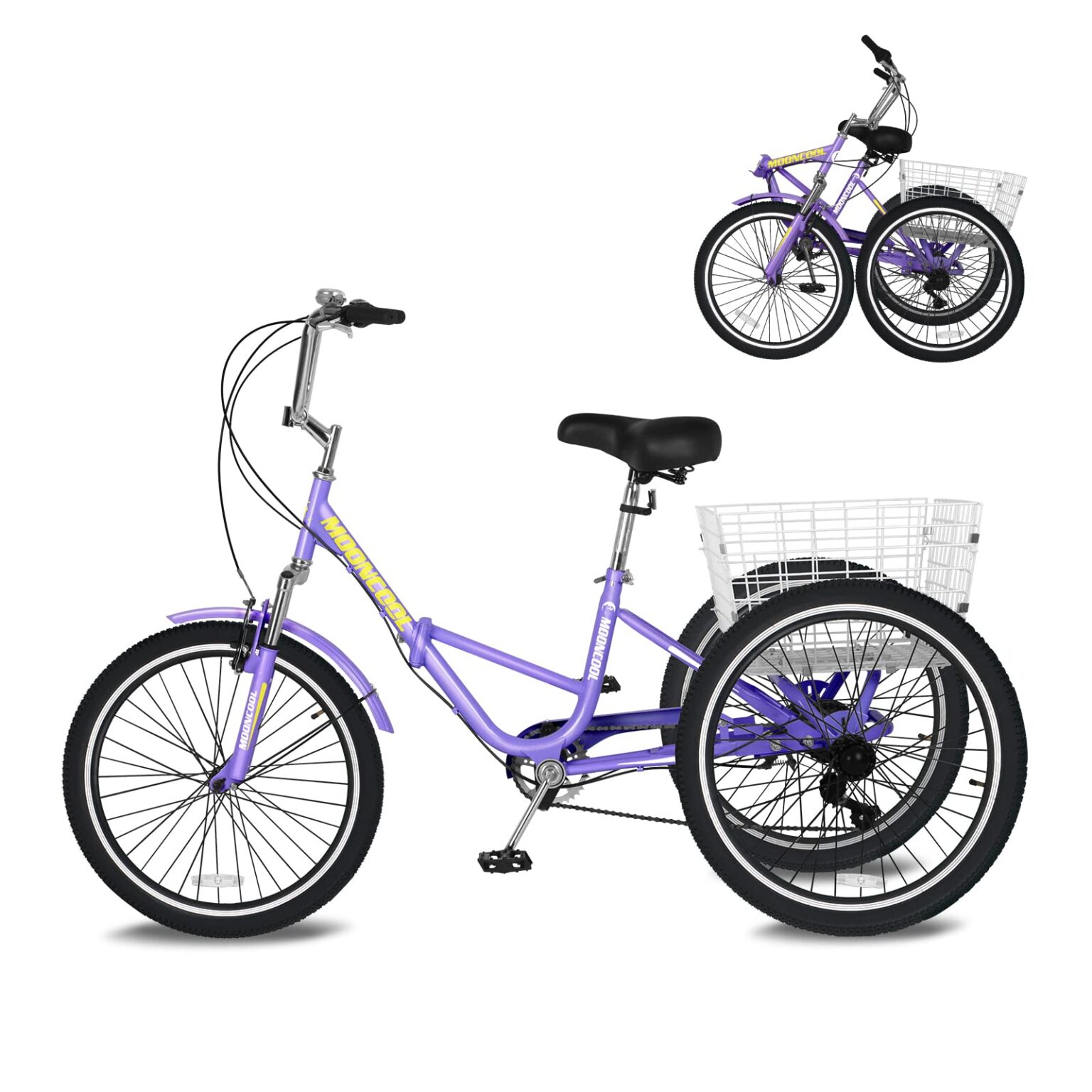 MOPHOTO Adult Folding Tricycle 7 Speed 20/24/26 Inch Three Wheel Bike ...